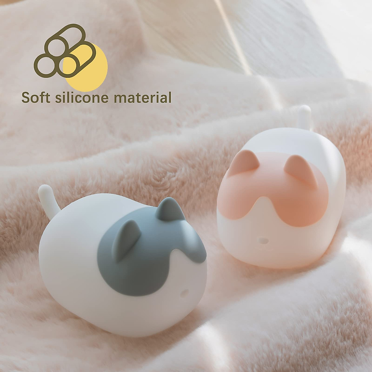 AIMHON Cute Kitty Night Light, Silicone LED Cat Lamp, Nursery Light for Kids Room, Gift for Girl Decorating Room (Pink+Whote)