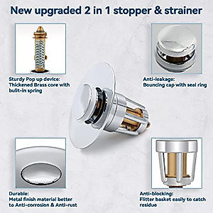 Partreko Universal Bathroom Sink Stopper, Upgraded Anti Clogging Pop Up Sink Drain Strainer Stoppers with Filter, Fits 1.08"—1.5" Drain Holes, Anti-Rust Bronze Drain Stopper with Hair Catcher（Sliver）