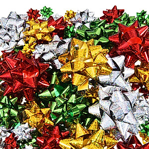 Tatuo 135 Pieces Christmas Colorful Gift Bows Self Adhesive Gift Wrap Bows Metallic Bows for Holiday Christmas Birthday Party Favor, 3 Sizes