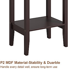 FOTOSOK Tall End Table with 2-Tier Storage Shelf, Small Sofa Side Table Nightstand for Living Room Hallway Small Spaces, Dark Brown