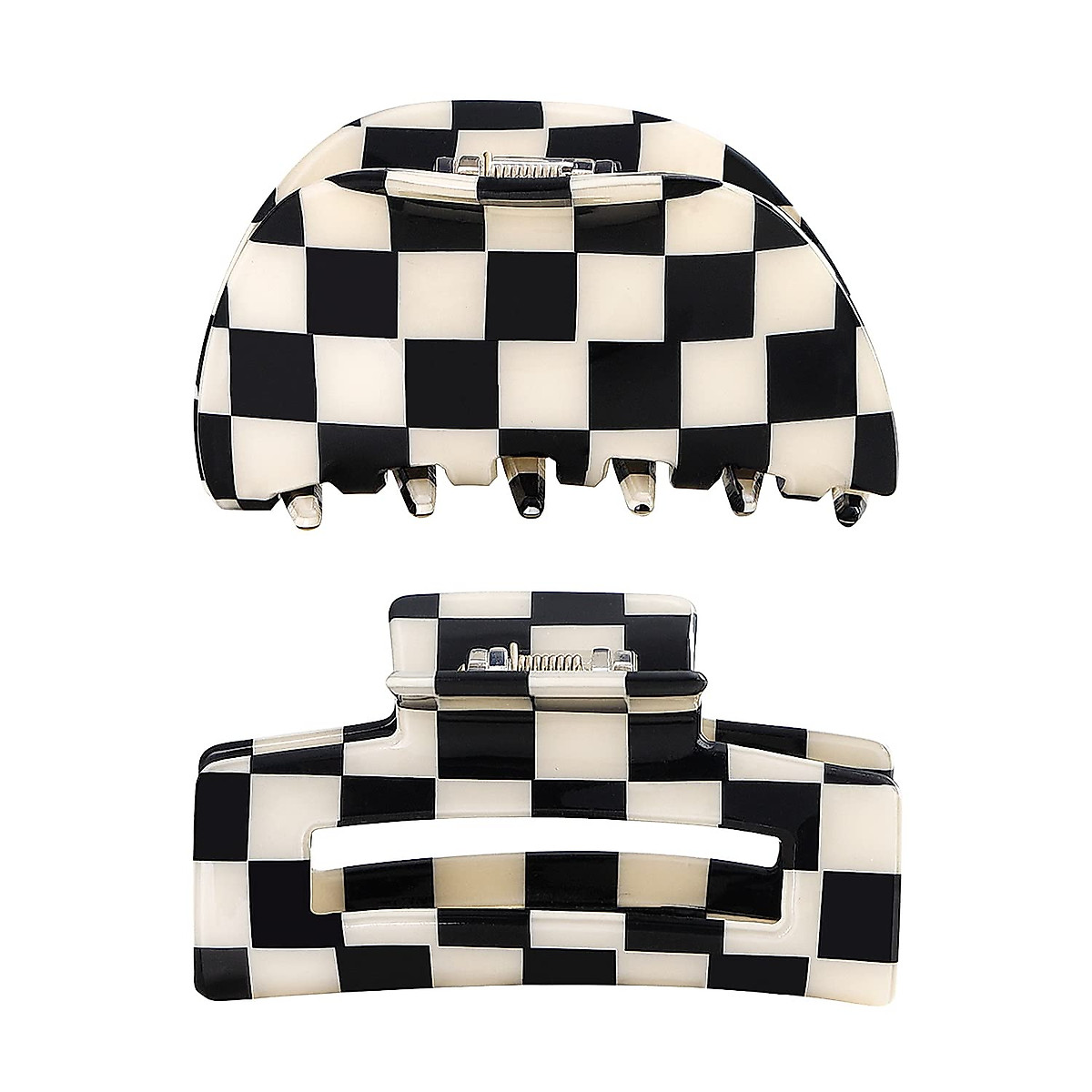 TODEROY Checker Claws Tortoise Barrettes Clips for Women No-Slip Grip Lattice Design Hair Jaw Clips Clamp 80's Aesthetics Large Accessories for Girls