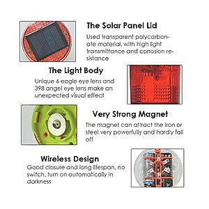 Solar Strobe Warning Light, with Strong Magnetic Base High Bright LED Flashing 360° Wireless Control Automatically Turn On Waterproof IP65 for Construction, Traffic, Factory, Safety Sign (Red)
