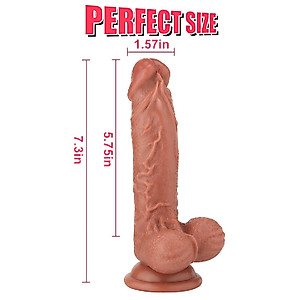 Realistic Dildo Sex Toys for Women - UTIMI 7.3'' Body Safe Material G spot Adult Lifelike Dildo with Strong Suction Cup Penis for Men Anal Hands-Free Play Sexual Wellness Products, Brown