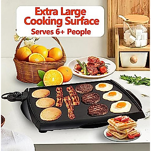 Extra-Large Nonstick Electric Griddle - 16-Slices of French Toast at One Time, Cooking Pancakes, Eggs, Bacon, Easy Cleaning