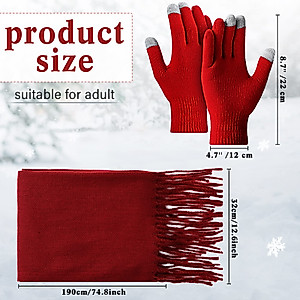 8 Pieces Scarf and Gloves Winter Knit Scarf and Glove Set, Cashmere Soft Scarf with Touchscreen Gloves for Women Gift (Black, Caramel, Navy, Burgundy)