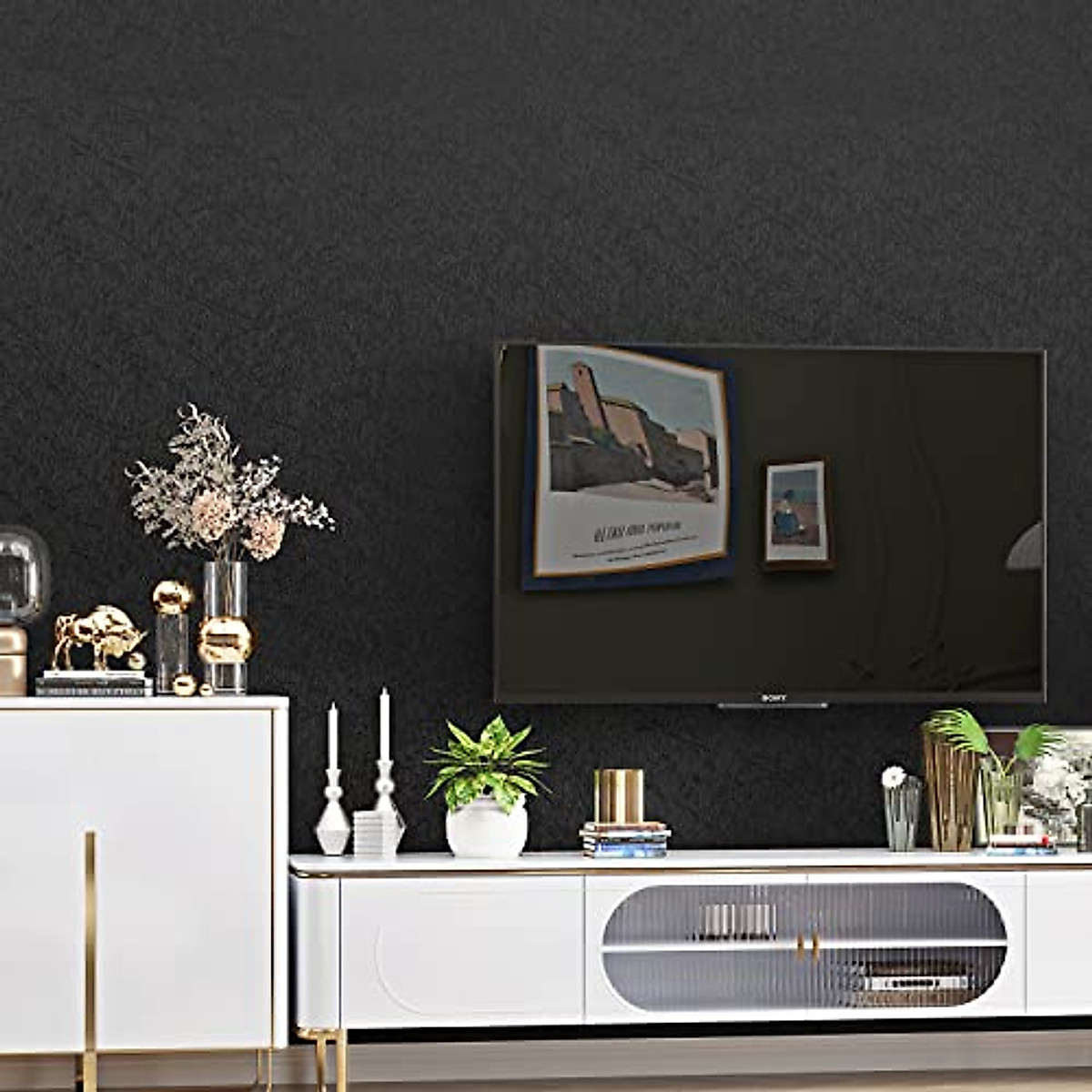 Wallercity Silk Black Contact Paper for Countertops 17.5''x118'' Self Adhesive Removable Contact Paper for Cabinets and Drawers Textured Peel and Stick Wallpaper Waterproof Vinyl Wall Stickers
