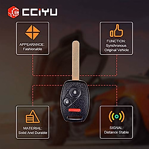 cciyu Replacement Uncut Ignition Key Keyless Entry Car Remote Transmitter Fob 2 X 3 Buttons Replacement fit for Honda for Civic Lx for Odyssey N5F-S0084A