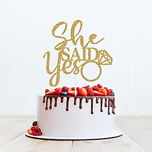 Glitter She Said Yes Cake Topper - Mr & Mrs Wedding Shower Sign, Wedding Engagement Bridal Shower Party Decorations Gold