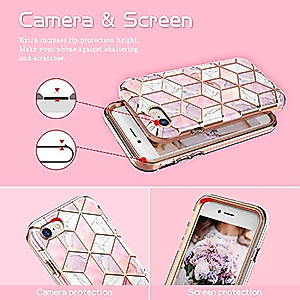 Hasaky Case for iPhone SE 2022 Case,iPhone SE 2020 Case,iPhone 8 Case,iPhone 7 Case,iPhone 6s/6 Case,Dual Layer TPU+PC Heavy Duty Anti-Scratch Shockproof Protective Phone Case - Pink/Rose Gold Marble