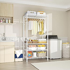 Ulif H2 Heavy-Duty Portable Closets, 4-Tier Freestanding Garment Rack Suit for Small Space and Corner, Closet Organizer System Portable Closet Wardrobe, Max Load 500 LBS, White