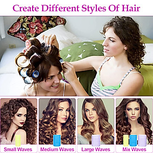 34 Hair Curlers Rollers Set, 4 Size No Heat Hair Roller for Short Medium Long Hair, Include 10 Hair Clips for Women DIY Curly Hairdressing (20/28/36/44mm) Blue