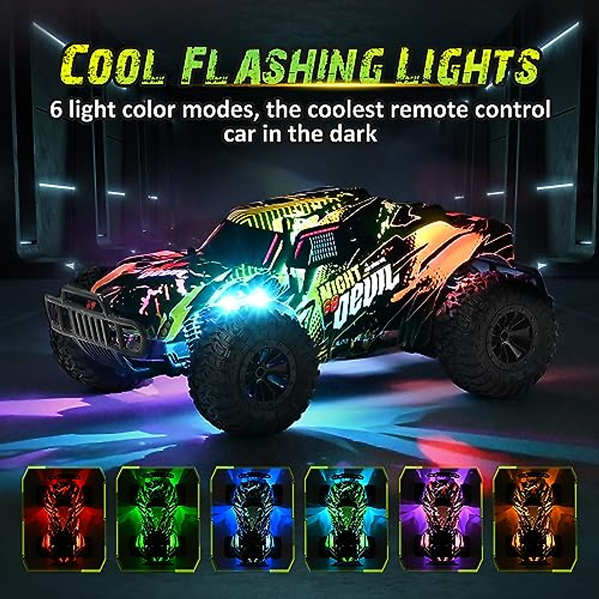 kolegend RC Cars 13 Inch Colorful Bodylight Remote Control Car for Boys 50+min Play with 2 Rechargeable Batteries, 20 km/h All Terrains Off Road RC Trucks Birthday Gift