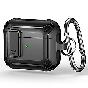doeboe for AirPods 3rd Generation Case, Cover for AirPod 3 Generation Charging Case, Lock Lid Cover with Sturdy Keychain Supports Wireless Charging for Man Woman [LED Visible] (Black)
