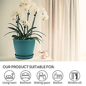 Faxinny Set of 6 Plastic Planters with Saucers ,7.5/7/6.5/6/5.5/4.5 Inch Plant Pots with Drainage Hole and Tray for All Indoor Plants, Flowers, Snake Plant and Succulents ,Green