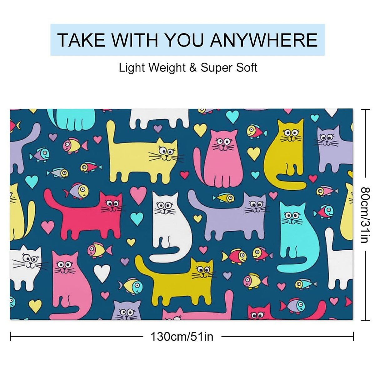 Colorful Cats Fish Microfiber Absorbent Lightweight Beach Towels Fast Dry Oversized Sand Free Beach Blanket 31x51in for Swimming Camping Travel Gym and Yoga