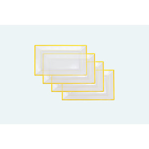Yumchikel- Serving Tray Plastic for Party, 14" x 7.5" Platters for Serving Food (Clear Gold Rim)