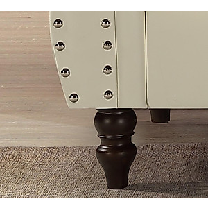 Container Furniture Direct Chesterfield-Inspired 77" Faux Leather Sofa with Elegant Design, Gourd Legs, and Sustainable Pleather Upholstery, 3 Seater Couch for Living Rooms and Offices, Cream White