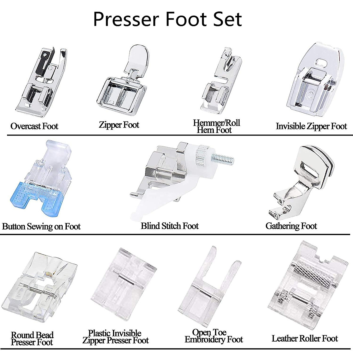 YOFAN 11 pcs Sewing Machine Presser Feet Set，Multifunction Presser Foot Parts Accessories for Brother, Babylock, Singer, Janome, Kenmore (11-Pack #2)