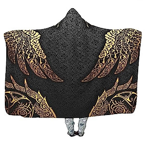 Viking 3D Printed Hooded Blanket Warm Soft Valhalla Viking Dragon Celtic Knot Unisex Winter Wearable Hooded Blanket Double Thick Plush Fleece Blanket Cape ( Color : Blanket , Size : 80x60in/150x200cm