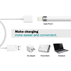 MoKo Charging Adapter Cable Compatible with Apple Pencil 1st, Connector Charger Compatible with iPad Pro 12.9 10.5 9.7 / iPad Air 3 / iPad Mini 5 2019 Pen Accessories, (2 Pack, White)