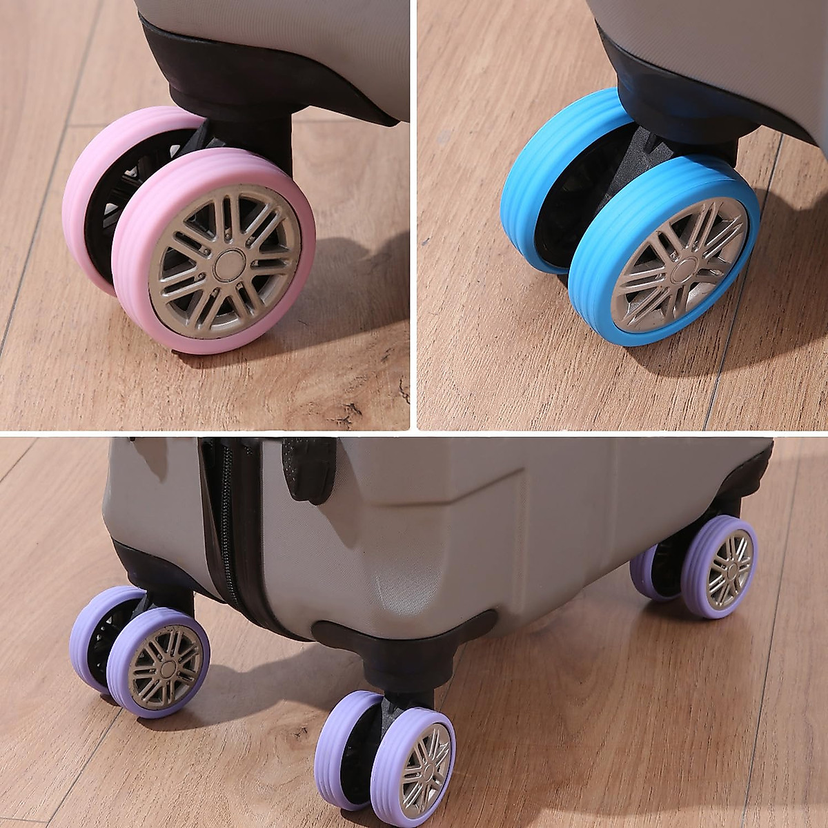 JforSJizT 8 Pack Silicone Quiet Protective Covers for Suitcase Wheels - Luggage Wheel Protectors for Suitcases with Wheels - Carry On Suitcase Wheel Accessories - Fits 2-3 Inch Luggage Wheels(Black)