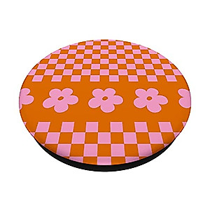 Aesthetic Checker Retro Groovy Flowers in Red Pink Colors PopSockets Swappable PopGrip