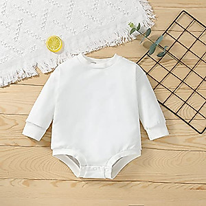 Sweatshirt Romper for Infant Baby Girl Boy Long Sleeve Crewneck Oversized Bodysuit Waffle Fall Winter Pullover Top (Solid Beige, 0-6 Months)