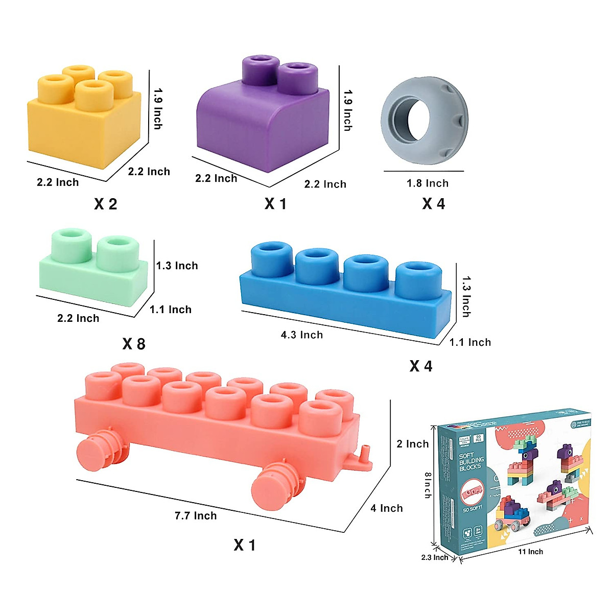 BLUECEDAR Newest Soft Building Blocks Set for Toddler,Baby Ages 6 Month Old and Up,Safe Playing,Learning Stacking Block Toys,Non Wooden Gift for Kid Girl/Boys,20Pieces