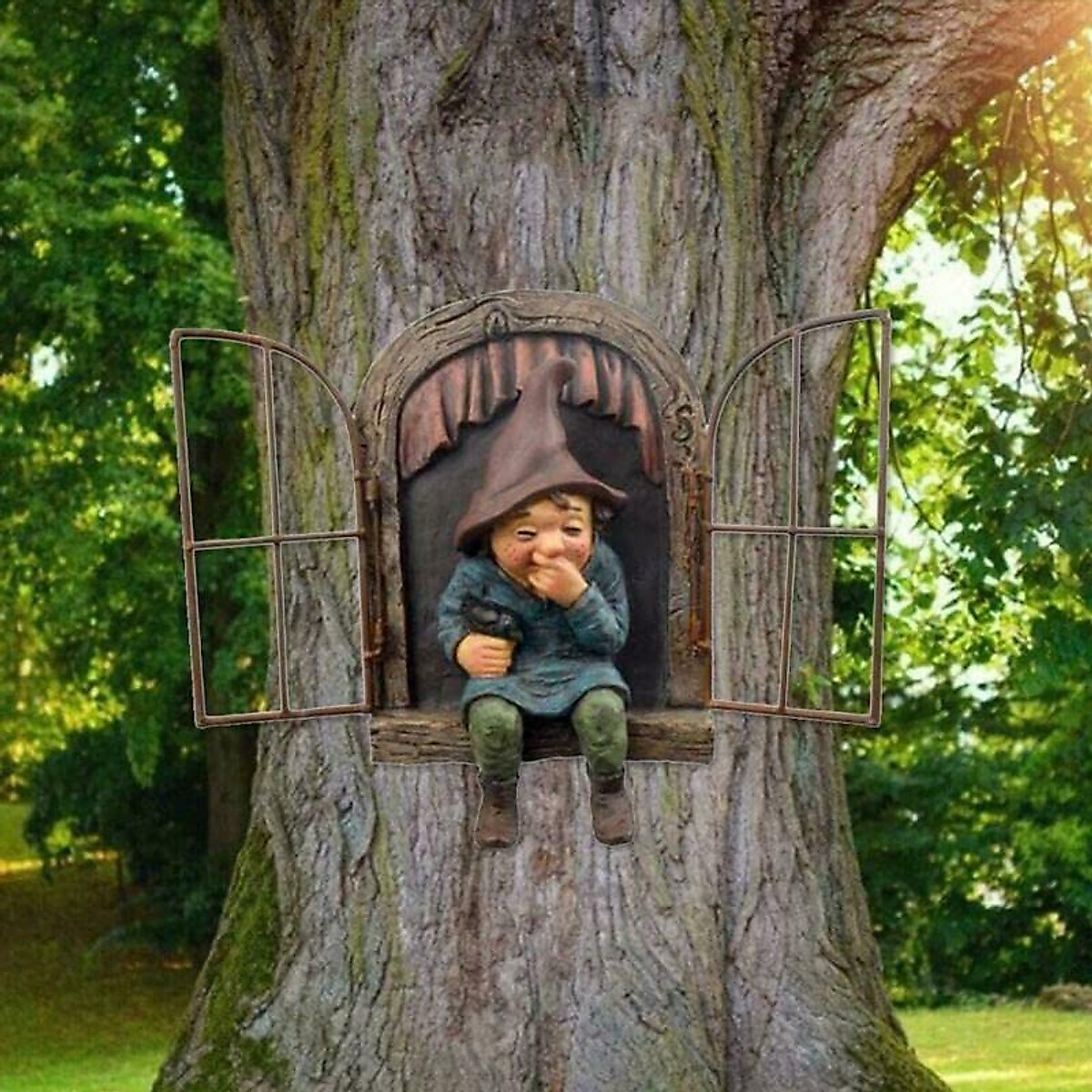 JTZXJJX Elf Out The Door Tree Hugger, Garden Statue Gnome Resin Gnome Figurine, Hanging Garden Gnomes Tree Gnome Decoration for Patio Lawn Ornament (Women)