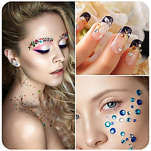 Face Gems Self Adhesive Face Rhinestones for Makeup Festival Face Jewels, Stick On Rhinestones Hair Gems, Rhinestones Stickers for Makeup, Face, Hair, Eye, Nail, Crafts (Colourful)