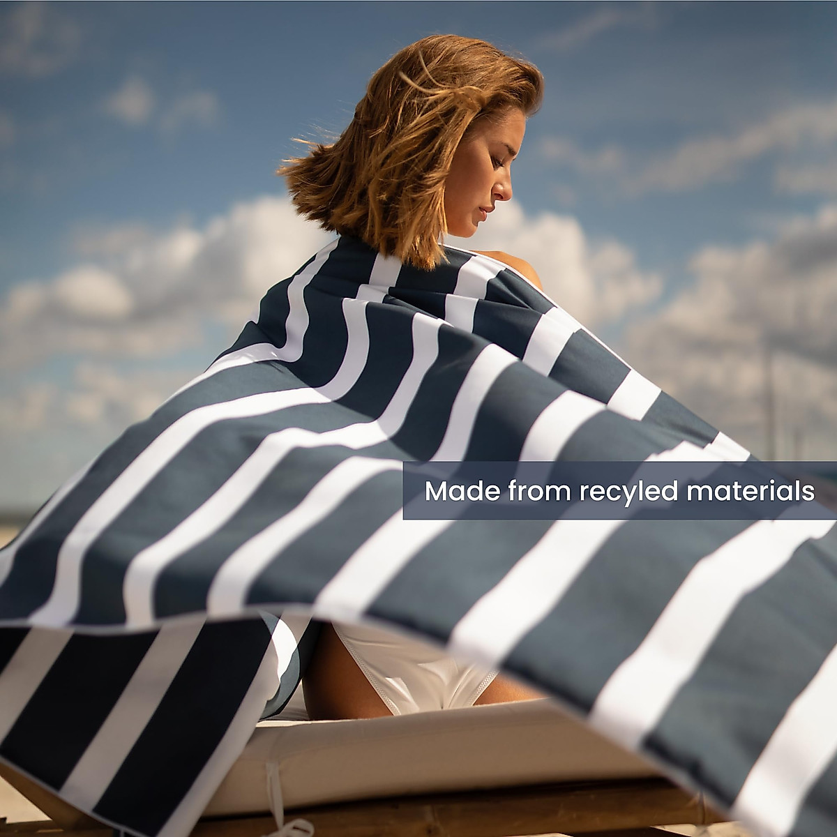 SummerSand Microfiber Beach Towel Extra Large (79 x 39.5 in) - Quick Dry, Sand Free - Compact and Lightweight for Travel - Recycled Materials - Travel Bag Incl - Oversized Pool Towel – Deep Blue