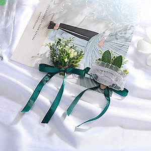 YSUCAU Wrist Corsage Bracelets with Ribbon Wristband Green Bridal Bridesmaid Wrist Corsage Hand Flower for Wedding Porm Party Decor Set of 2