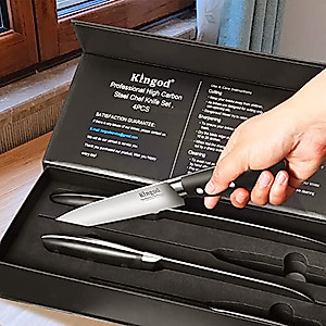 KINGOD 4PCS Japanese Chef Knife Set, Ultra Sharp Kitchen Knives Boxed Set, 7CR17MOV High Carbon German Stainless Steel with Ergonomic Handle, Professional Multipurpose Cooking Knife Set