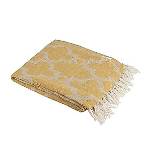 CRAFKART Cotton Throw Blanket - Beautifully Knitted Decorative with Fringe - Stylish Reversible Lightweight Farmhouse Throw Blankets for Sofa Couch Bed Chair Picnic Beach - Home Living Room Decor