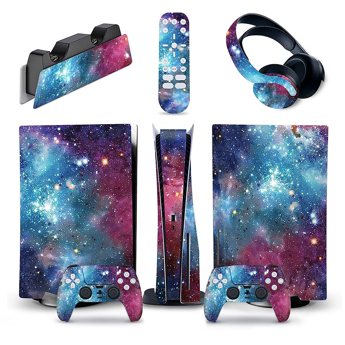 CENSTEEL PS5 Skin for PlayStation 5 Disc Version, Sticker for PS5 Vinyl Decal Cover for Playstation 5 Controller & Charging Station & Headset & Media Remote - Blue Universe
