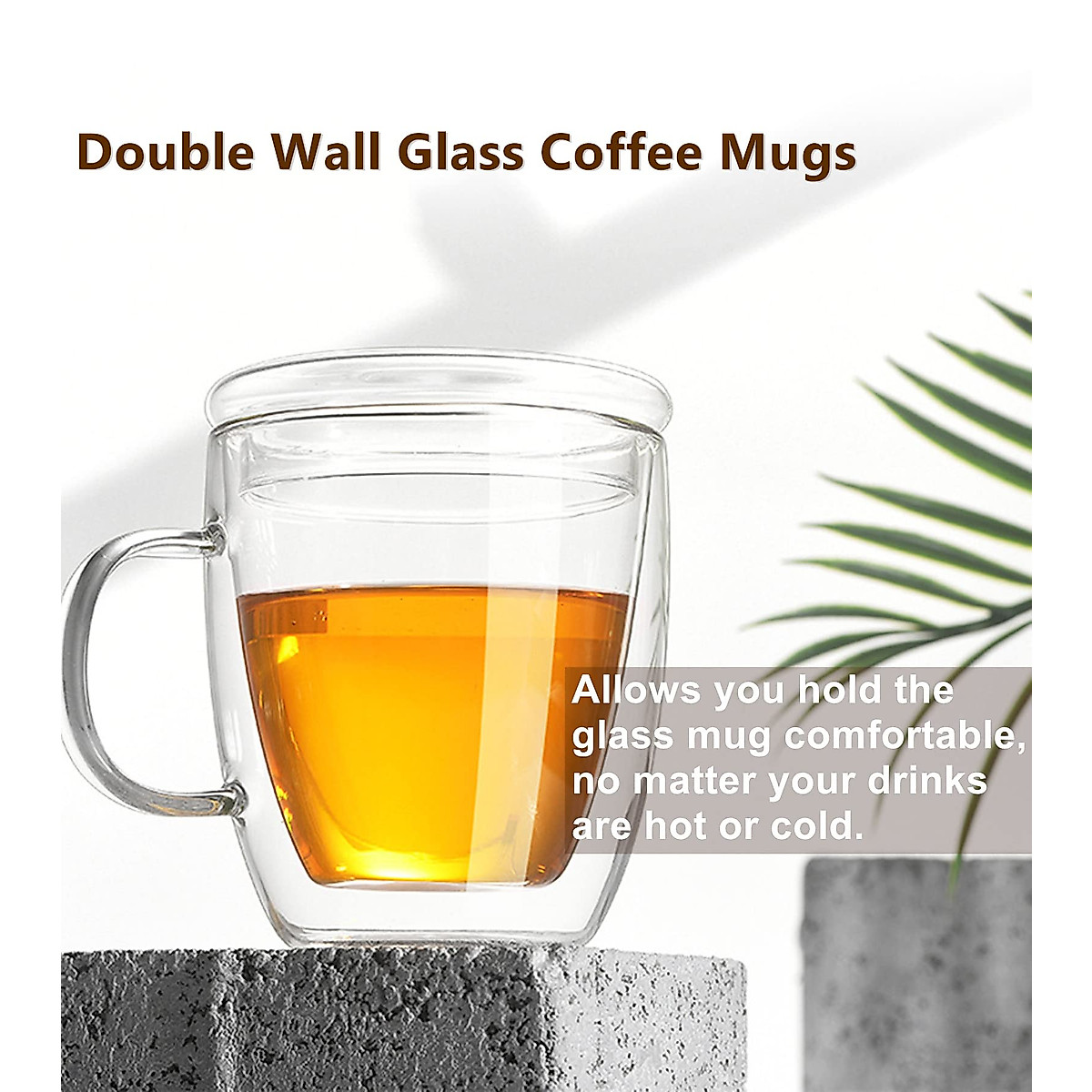 Insulated Coffee Mug With Handle And Lid 16 oz Double Wall Espresso Cups Double Layer Glass Mug Cold Heat Resistant Cup Tea Mug Milk Cup Coffee Cup Wine Glasses