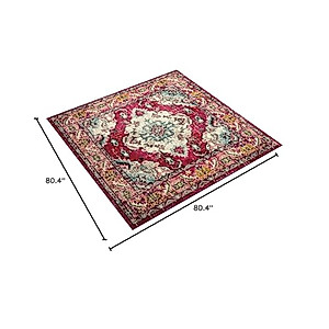 SAFAVIEH Monaco Collection Area Rug - 6'7" Square, Pink & Multi, Boho Chic Medallion Distressed Design, Non-Shedding & Easy Care, Ideal for High Traffic Areas in Living Room, Bedroom (MNC243D)