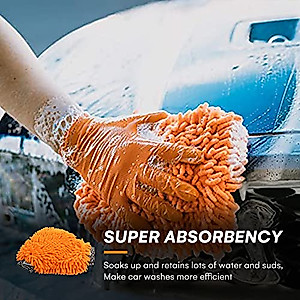 TIIKERI Premium Car Wash Mitt 2PKS 10.2x8.3” Super Car Wash kit Exterior Care Products Microfiber Chenille Wash Mitt Scratch Free (Orange)