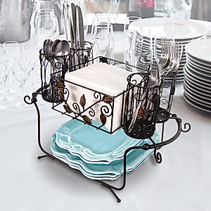 Maypes Utensil Caddy - Silverware Caddy or Napkin, Cutlery and Plate Holder - The Ideal 2-Piece Portable Outdoor Kitchen Accessories Buffet Organizer for Picnics, Camping, Barbecue, Parties and Events