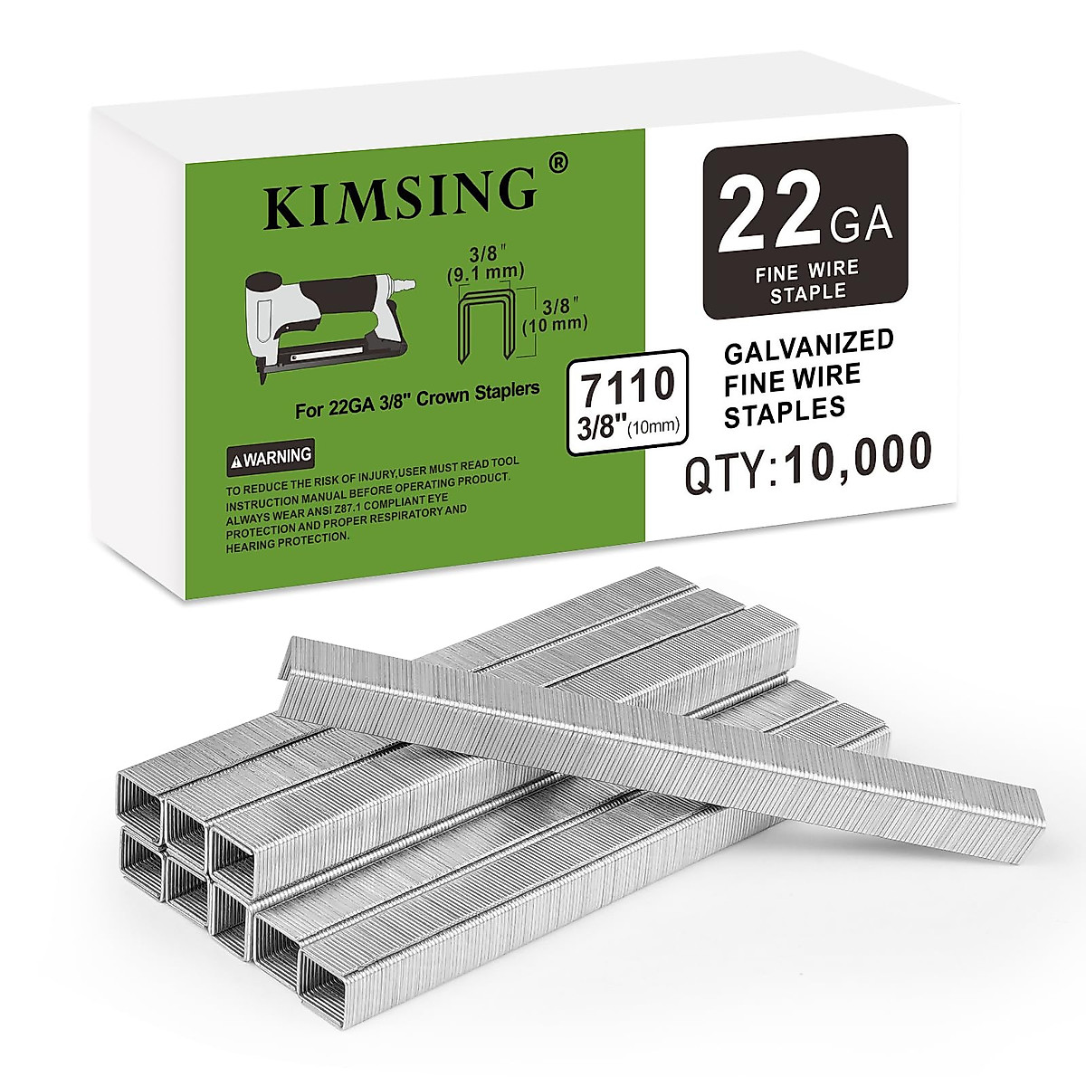 Kimsing 7110 22 Gauge 71 Series Galvanized Upholstery Staples, 3/8-inch Crown 3/8-inch Leg Length, Fasteners for Fine Wire Stapler (1 Box)