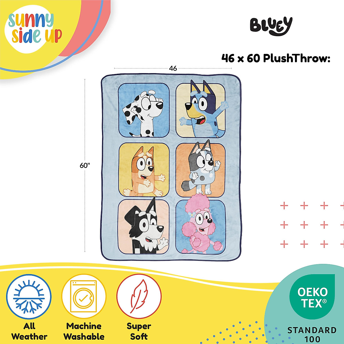 Bluey & Friends Plush Throw Blanket - Measures 46 x 60 Inches - Super Soft & Cozy Fleece Kids Bedding