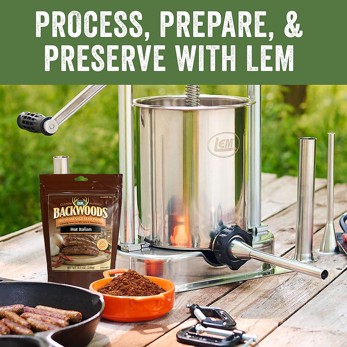 LEM Products Backwoods Hot Italian Fresh Sausage Seasoning, Ideal for Wild Game and Domestic Meat, Seasons Up to 25 Pounds of Meat, 8.3 Ounce Packet