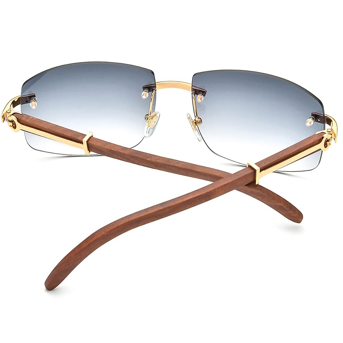 HEPIDEM 100% Really Buffalo Horn Sunglasses for Men,Rimless Square Buffs Sun Glasses (50259 Really Red Wood)