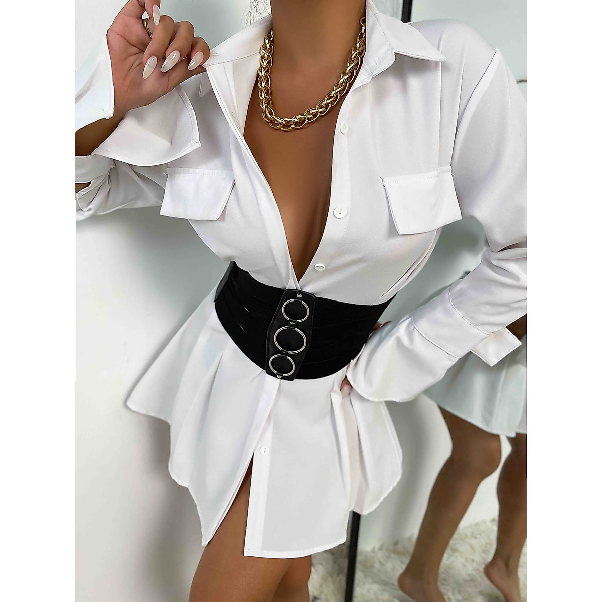 Moessa Women's 7 Inch Wide Lattice Corset Waspie Elastic Waist Belt V792-Black-One Size