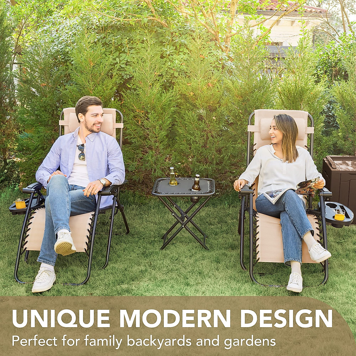 Devoko Patio Zero Gravity Chair Outdoor Folding Adjustable Reclining Chairs Pool Side Using Lawn Lounge Chair with Pillow Set of 2 (Beige)