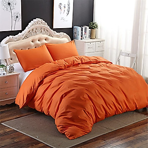 DREFEEL 100% Natural Cotton Duvet Cover Queen Size Vibrant Orange 3 Pcs Set (1 Duvet Cover, 2 Pillowcase) - Soft Comforter Cover Quilt Case - Solid Bedding