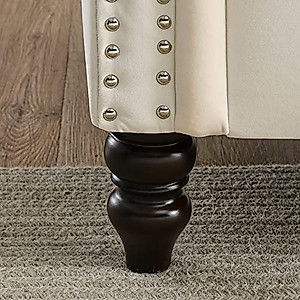 79" Velvet Chesterfield Sofa for Living Room,3 Seater Sofa Button Tufted Nailhead Trimming Curved Backrest Rolled Arms with Wood Legs with 2 Pillows,Bedroom,Office (Beige Velvet, 79*30*32")