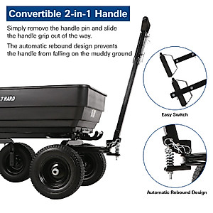 BILT HARD 7 Cu.Ft. 13" No-Flat Tires Poly Yard Dump Cart with 2-in-1 Convertible Handle, 1200 lbs Capacity Heavy Duty Lawn Tractor Cart
