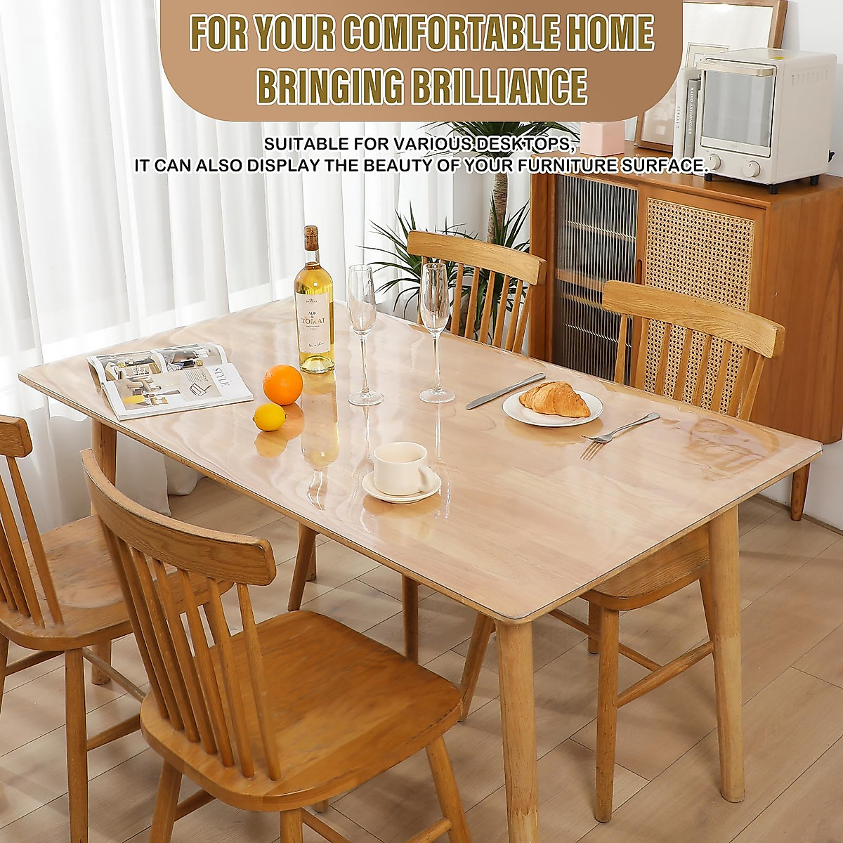 MOCAL Clear Plastic Kitchen Countertop Cover Mat Table Protector Cover Wooden Furniture Tablecloth Wipeable Vinyl PVC Coffee End Table Chair Floors Pad Scratch proof