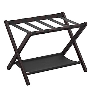 SONGMICS Luggage Rack, Wood Luggage Rack for Guest Room, Folding Suitcase Stand, for Hotel, Bedroom, Heavy-Duty, Holds up to 121 lb, Expresso and Black URLR006R01